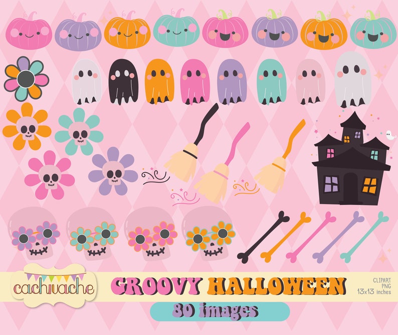 Groovy Halloween Clipart Retro Halloween Clipart Retro - Etsy