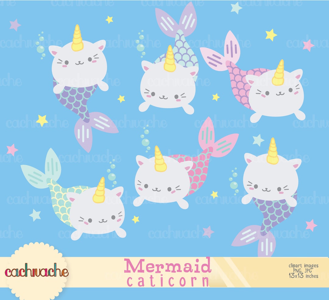 Mermaid Cat Clipart: Caticorn PNG, JPG Files - Etsy UK