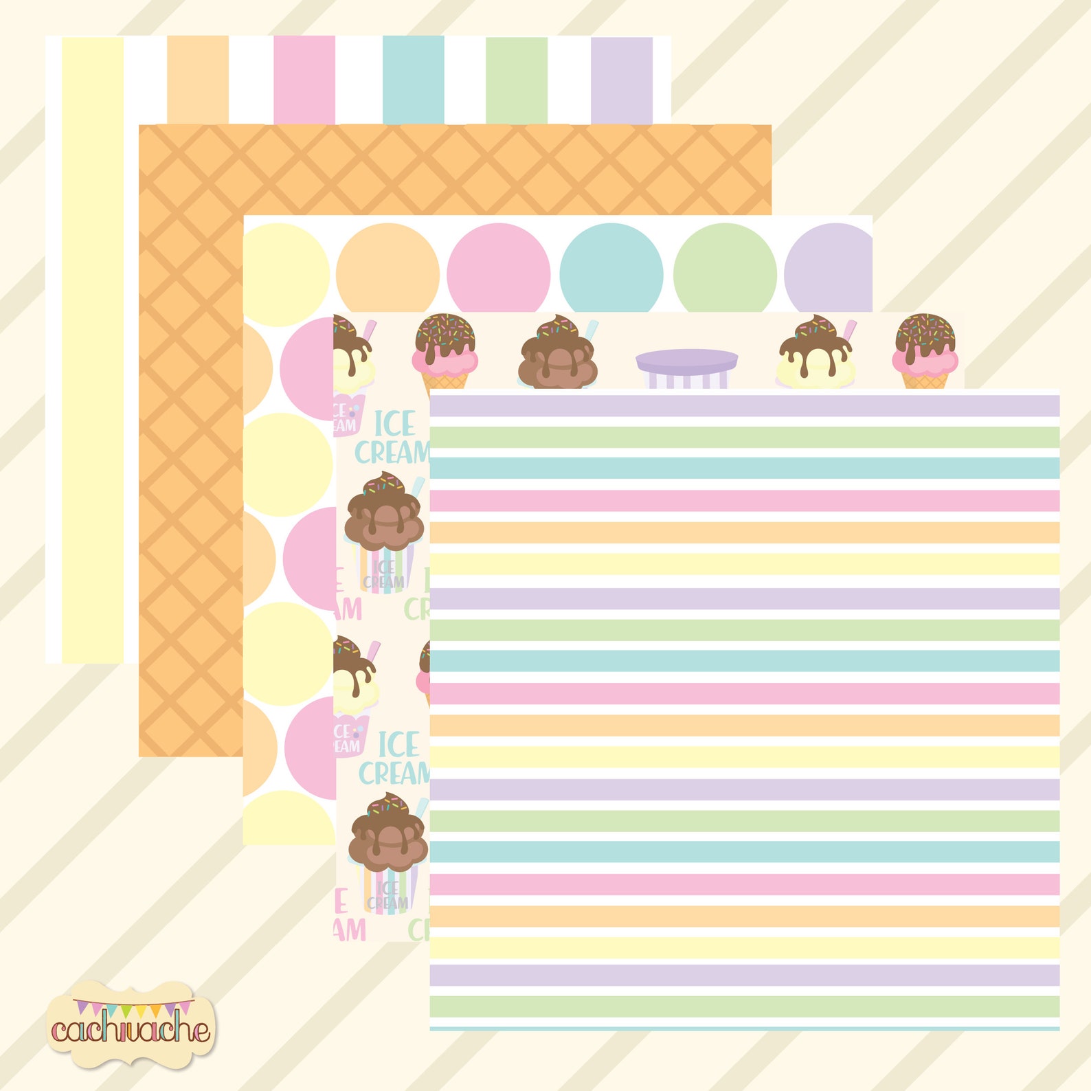 Ice Cream Digital Paper, Ice Cream Clipart, 20 Colorful Ice Cream ...
