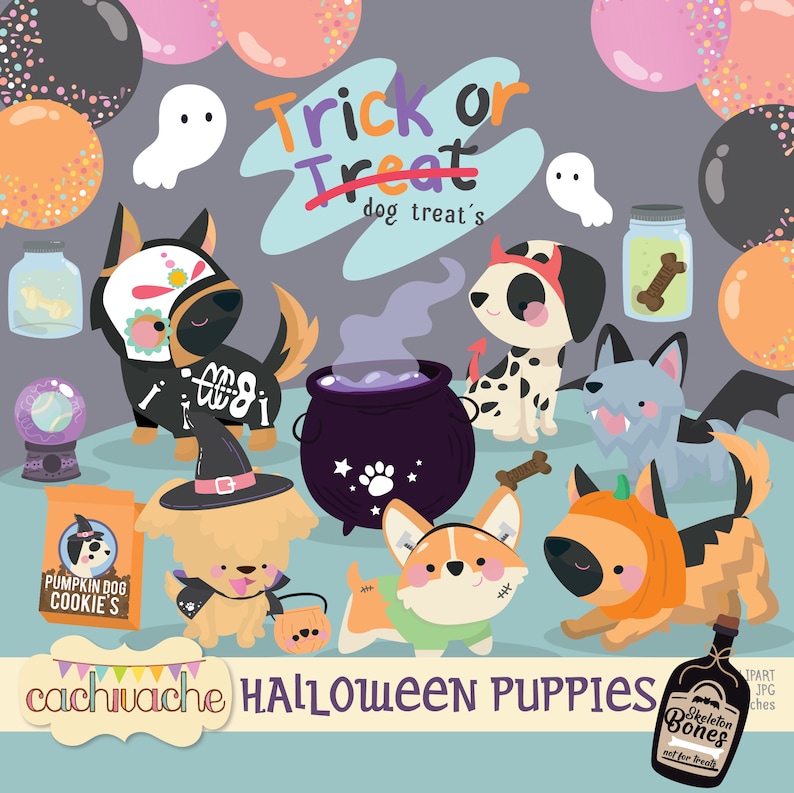 Halloween Dogs Clipart - 20 Halloween Puppies Design, Dogs With ...