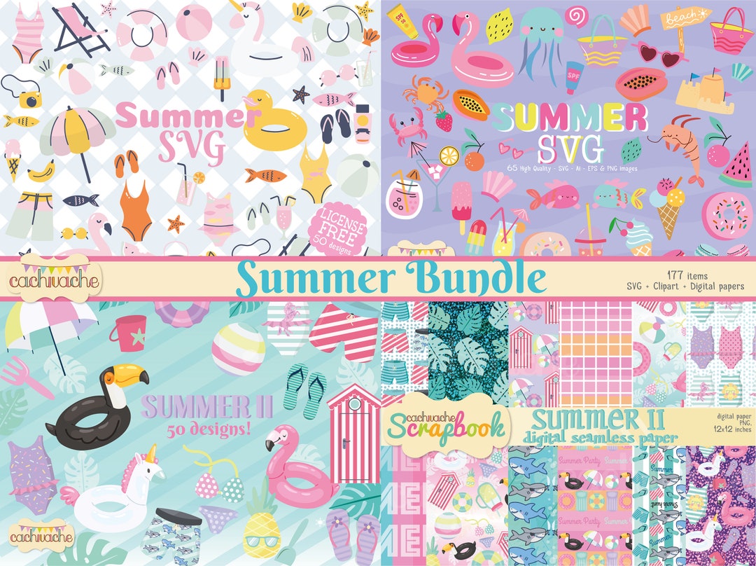 Summer Clipart Bundle - SVG Files + Summer Clipart + Beach Season ...