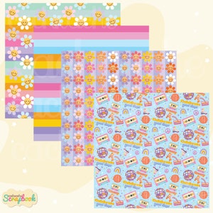 Groovy Digital Paper, Seamless Retro Digital Paper, Roller Skate ...