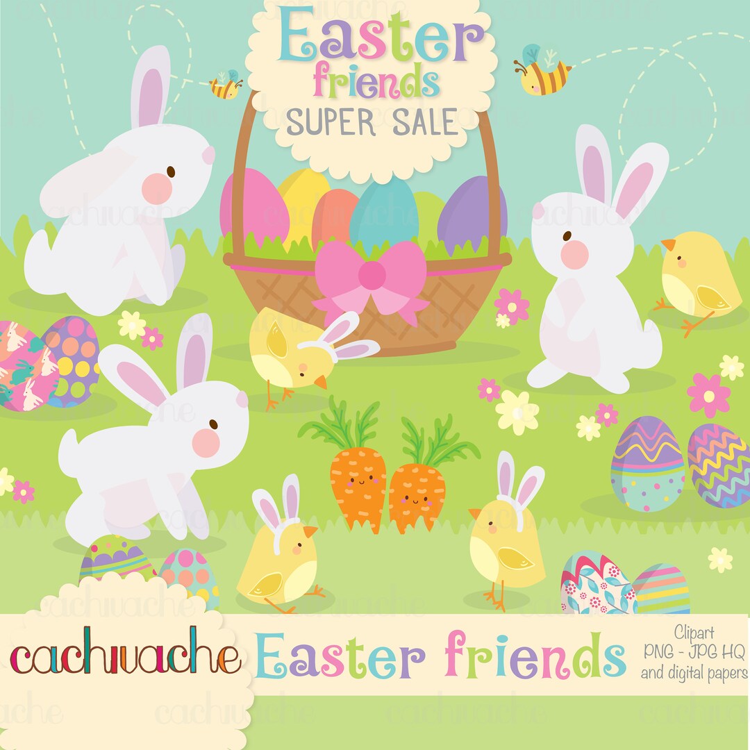 Easter Clipart: Bunnies, Chicks, Eggs - 28 Easter Designs (PNG & JPG ...
