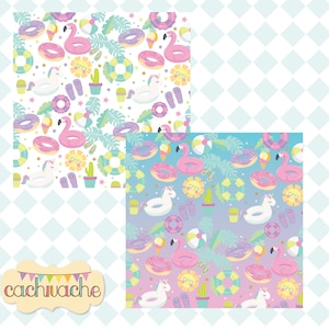 Summer Digital Paper, Summer Pool Party Clipart, Flamingo Digital Paper ...