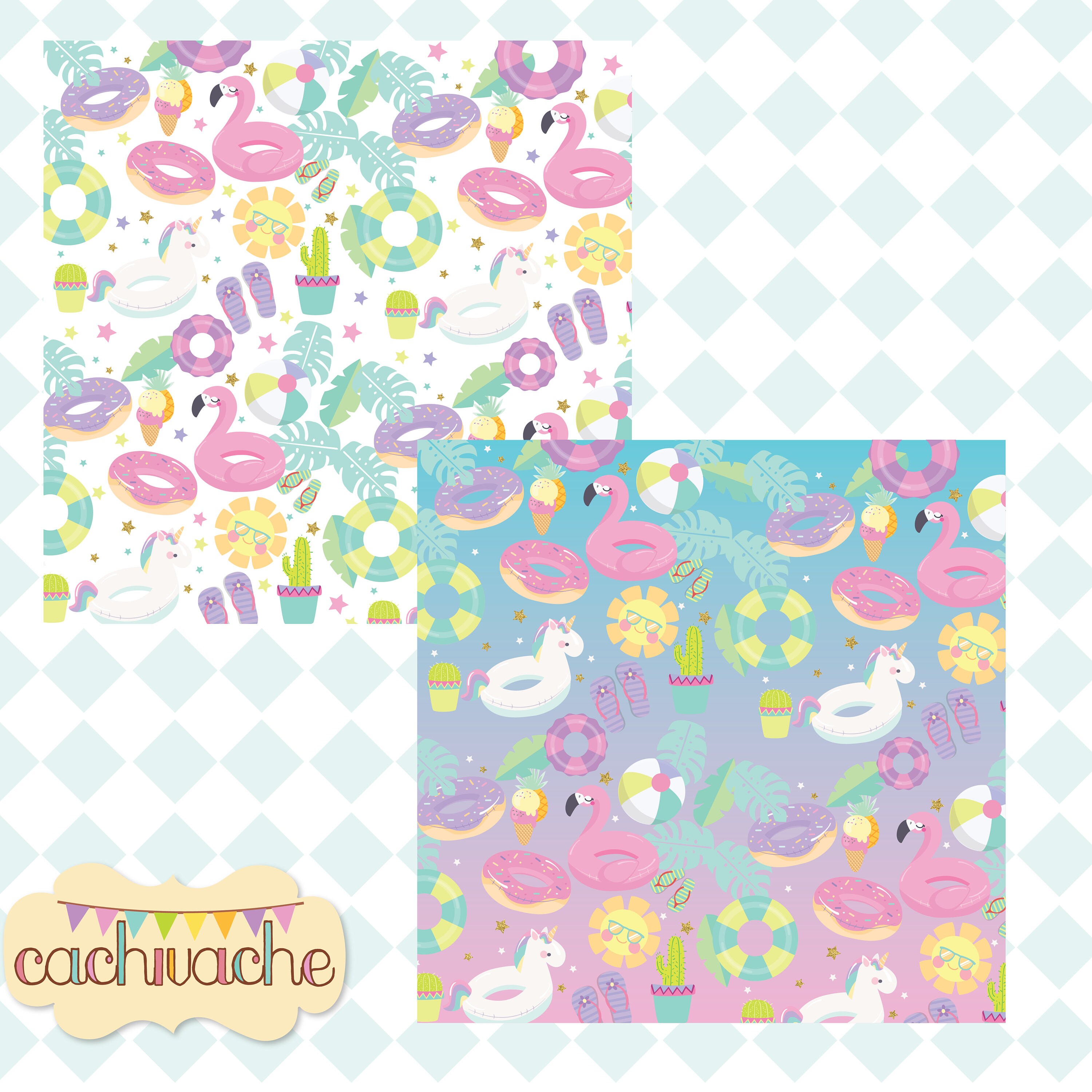 Summer Digital Paper, Summer Pool Party Clipart, Flamingo Digital Paper ...