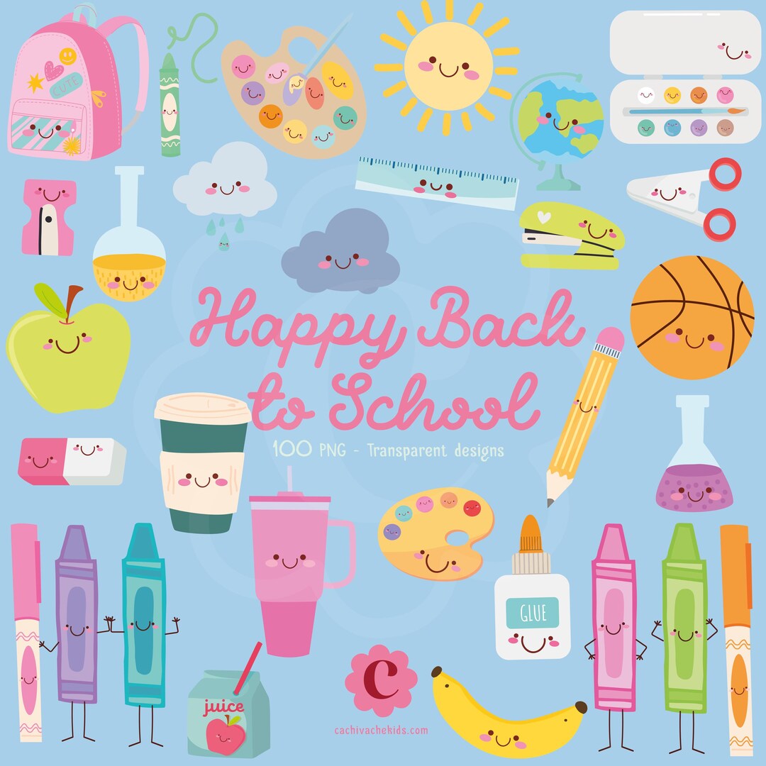 Back to School Clipart - 100 Back to School PNG for Digital Download ...