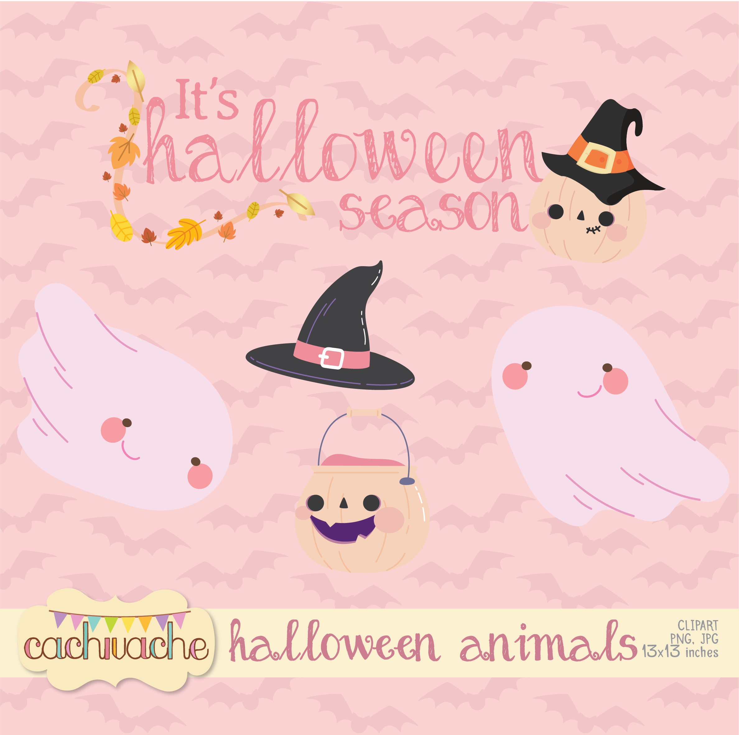 Halloween Clipart Halloween Animals Clipart Cute Pink | Etsy
