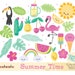 Summer Clipart, Tropical Clipart, With Flamingo, Leaves, Toucans Ice ...