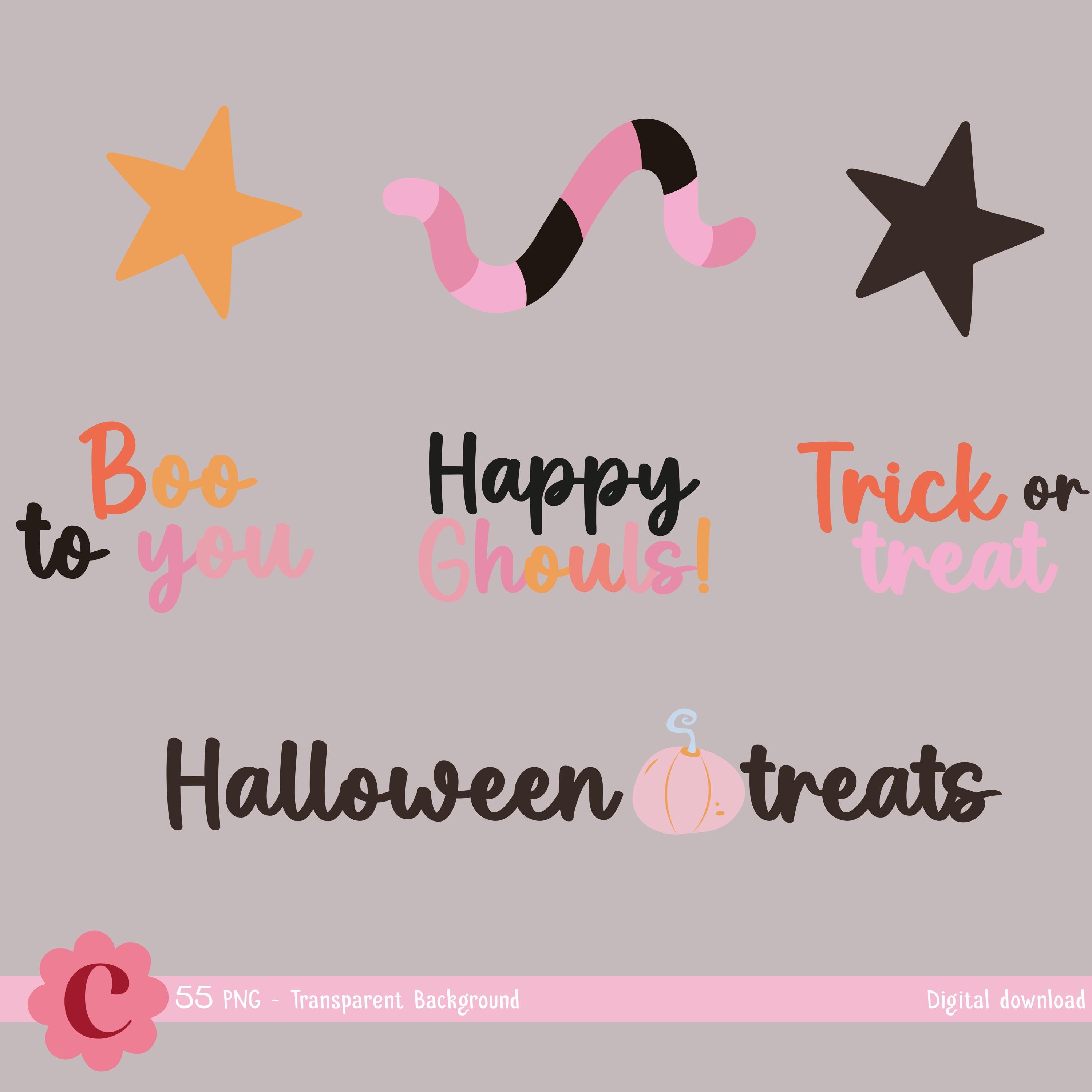 Halloween Clipart Bundle, 55 Pastel PNG Elements With Cute Ghosts ...