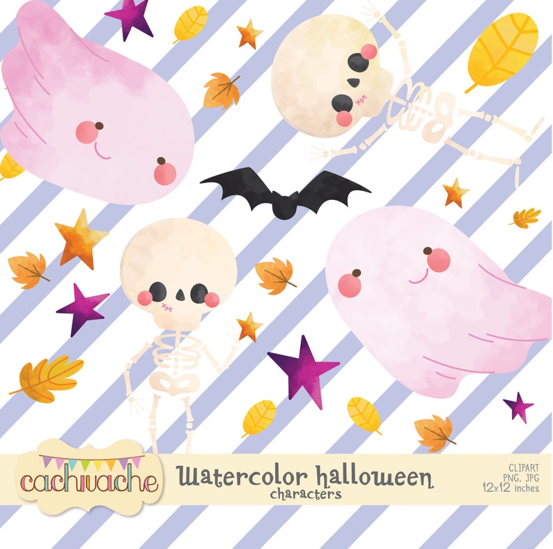 Cute Halloween Clipart - 15 Watercolor Halloween Clipart, Pumpkin ...