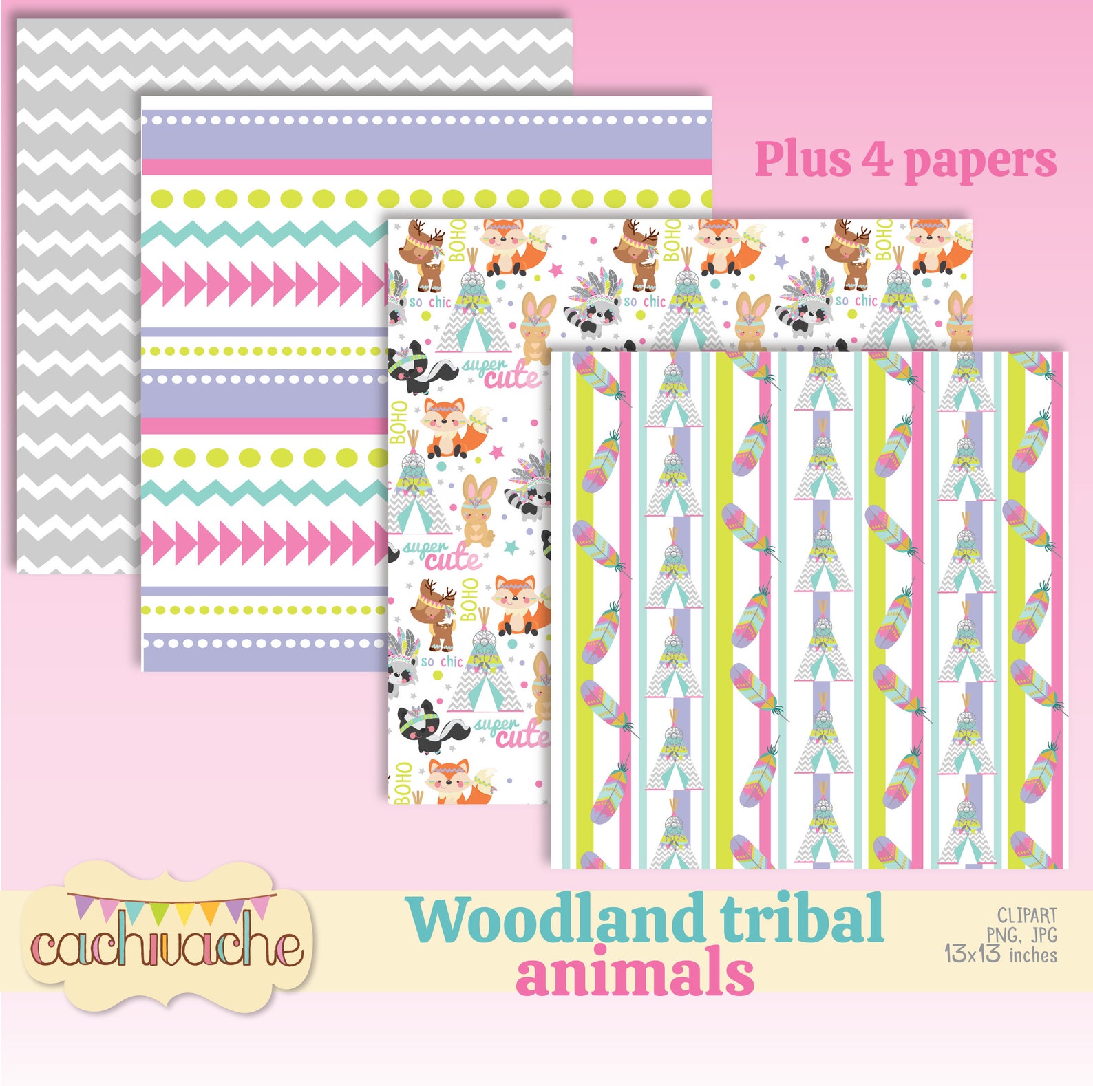 Woodland Tribal Animals Clipart Forest Animals Clipart Boho - Etsy