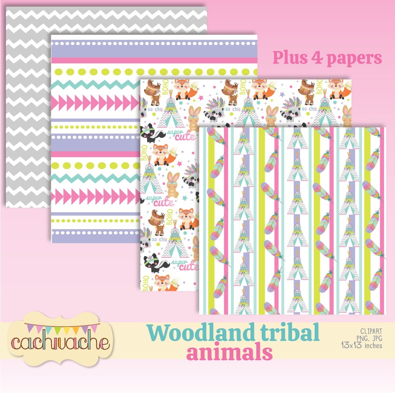 Woodland Tribal Animals Clipart Forest Animals Clipart Boho - Etsy