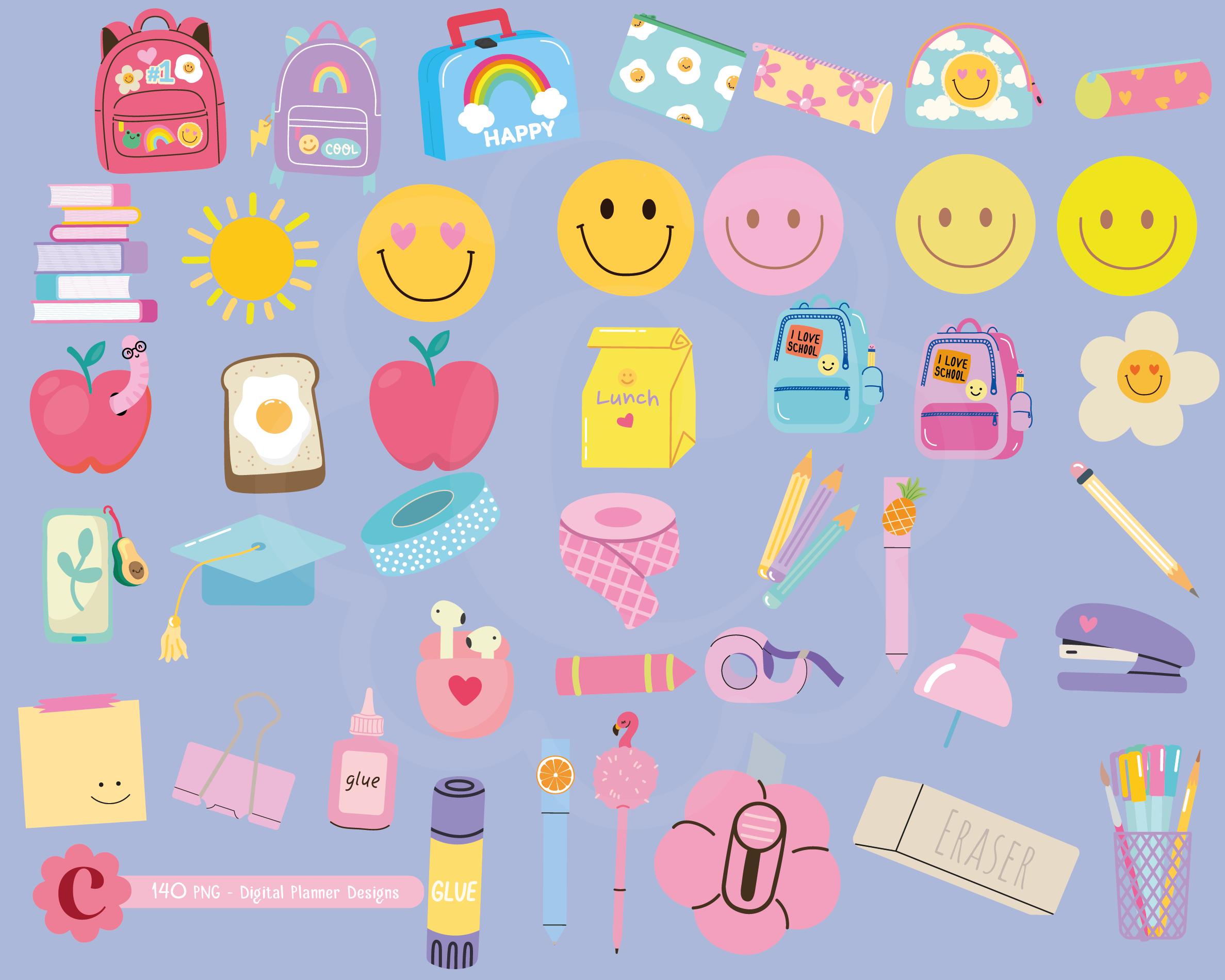 Back to School Classroom Clipart - 140 PNG for Digital Download - Cute ...