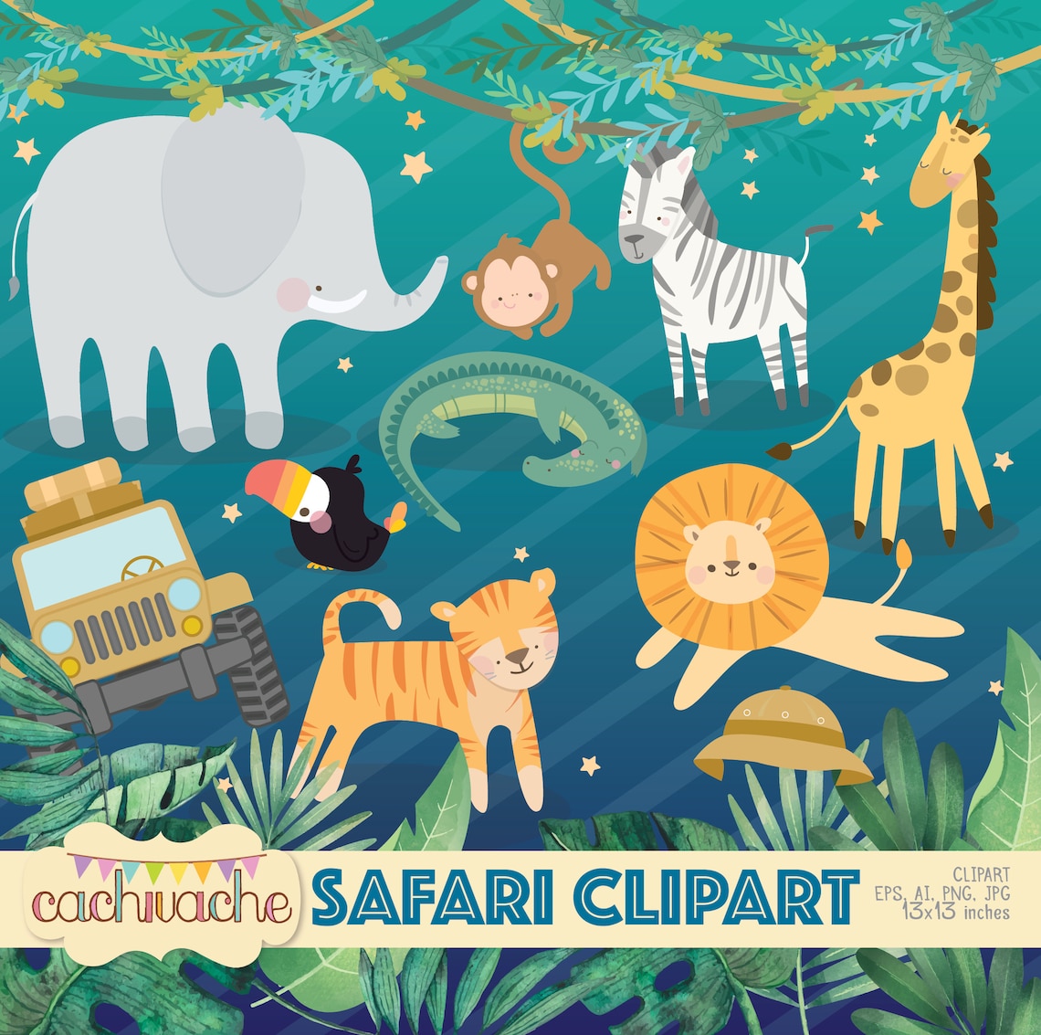 Safari Clipart Jungle Clipart Animals Clipart Jungle Party - Etsy