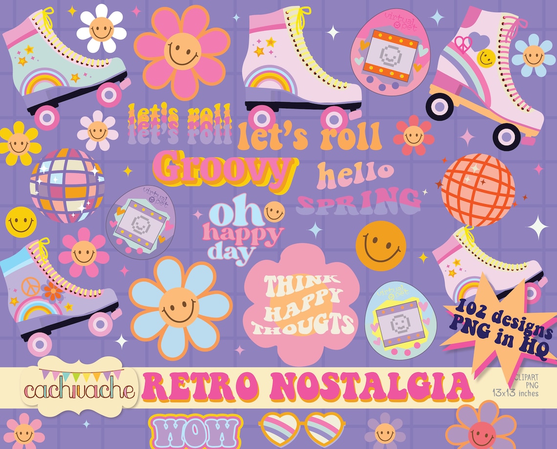 Retro Clipart Groovy Clipart Roller Skates Clipart Smile - Etsy Canada