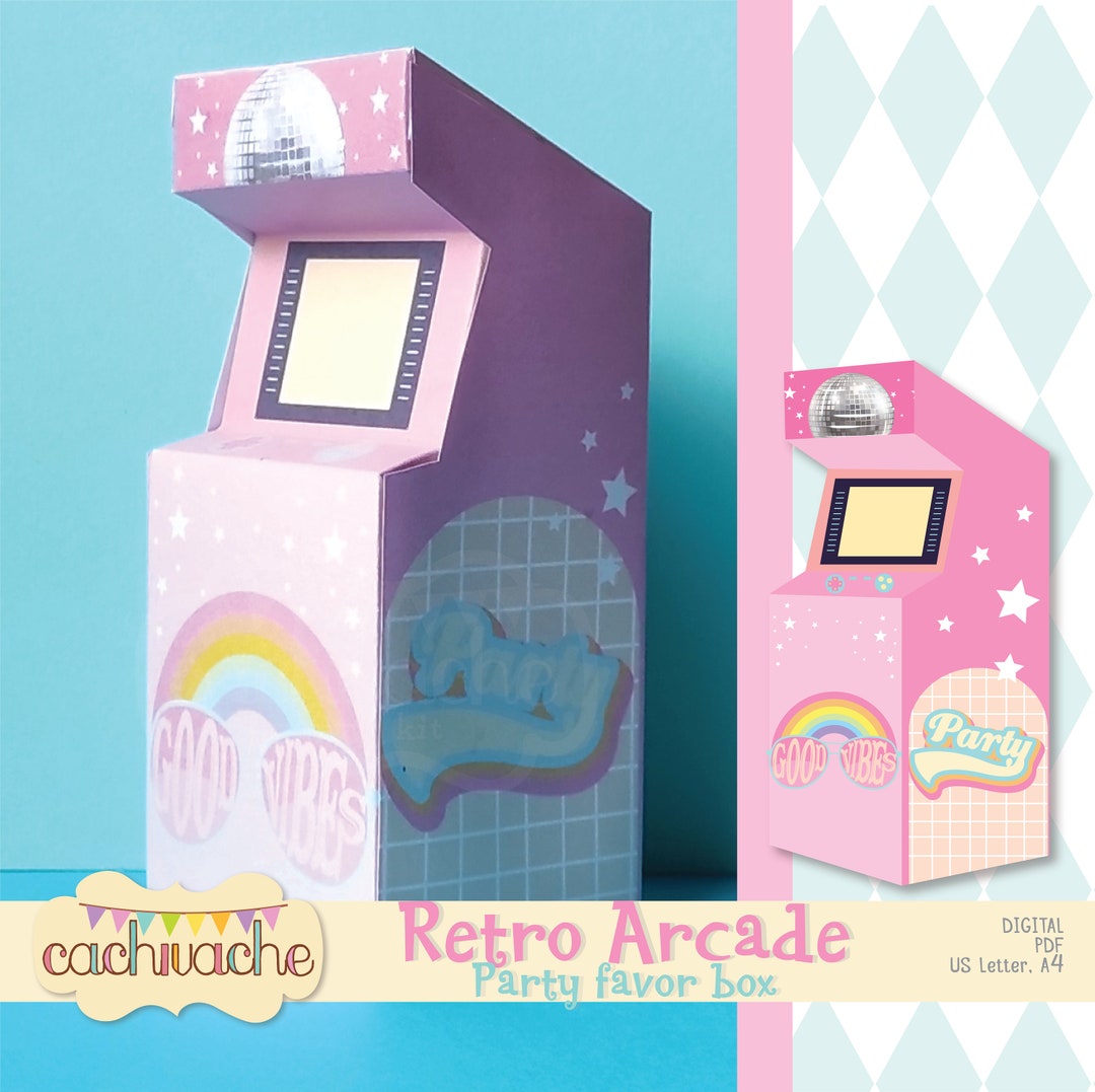 Pink Retro Arcade Favor Box, 3D Arcade Box, Party Favor Digital Box ...