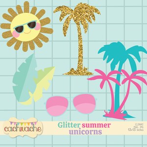 Summer Unicorn Pool Party Clipart: Glitter PNG Graphics (digital ...