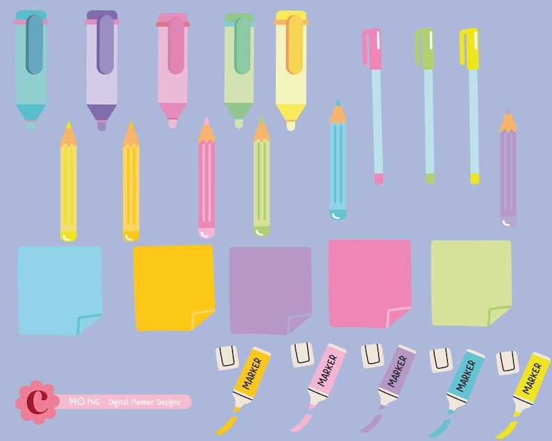 Back to School Classroom Clipart - 140 PNG for Digital Download - Cute ...