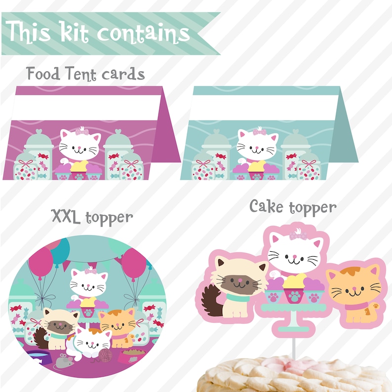 Cat Printable Party Decorations Cute Cat Printable Party Kit | Etsy