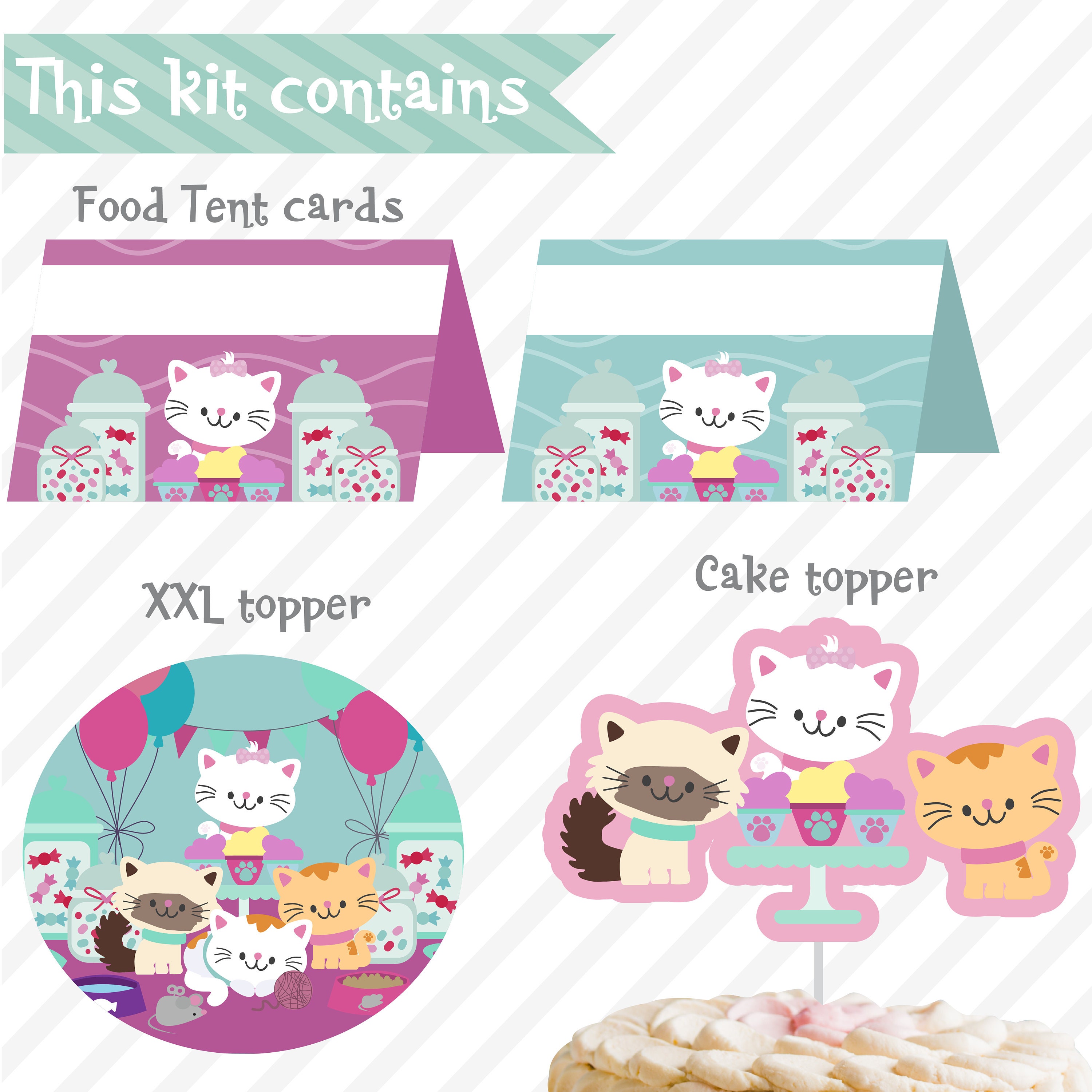 Cat Printable Party Decorations Cute Cat Printable Party Kit | Etsy
