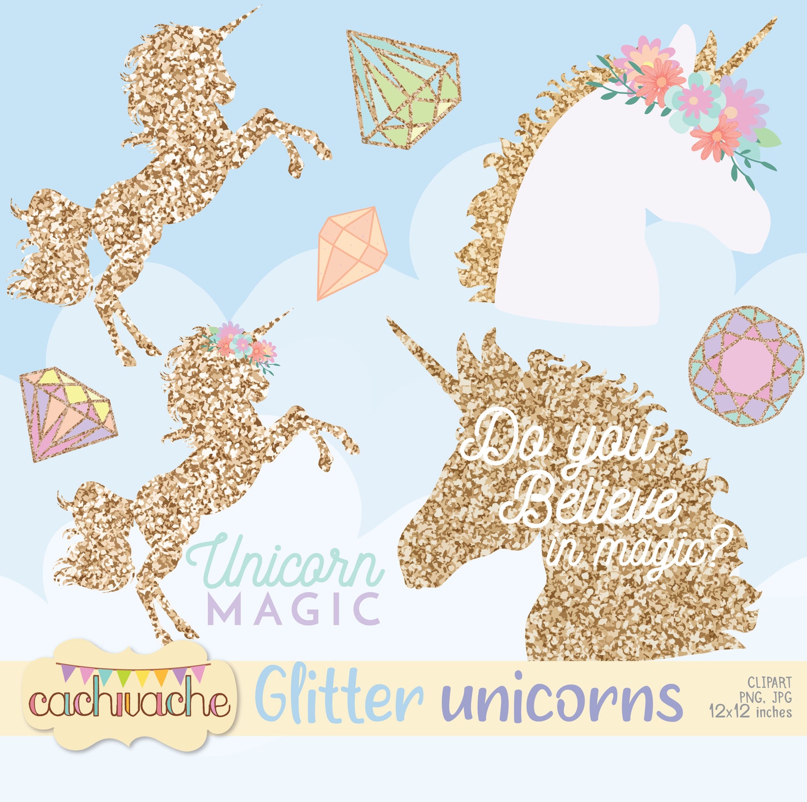 Unicorn Clipart Gold Glitter Unicorn Clipart Unicorn Head - Etsy