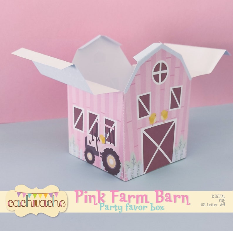 Pink Farm Barn Box, Printable Farm Party Favor Box, Farm Party ...