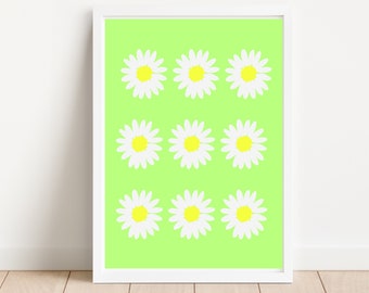 Preppy Daisy Print Sage Green Wall Art Flower Art Floral - Etsy