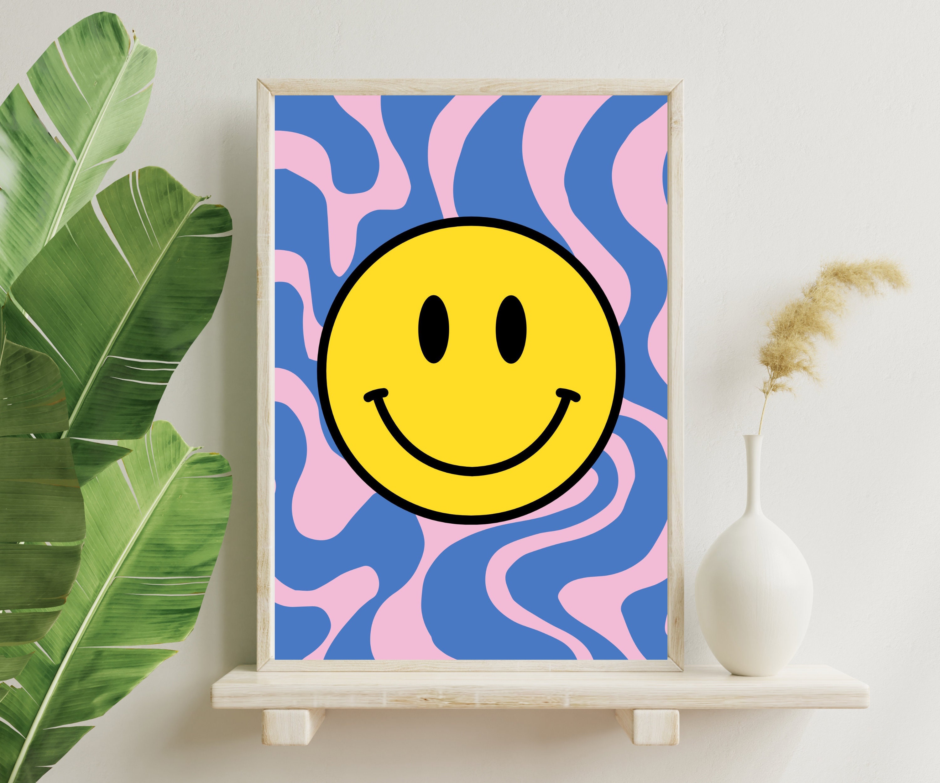 Smiley Face Print, Digital Download, Pink and Purple Funky Retro Smiley ...