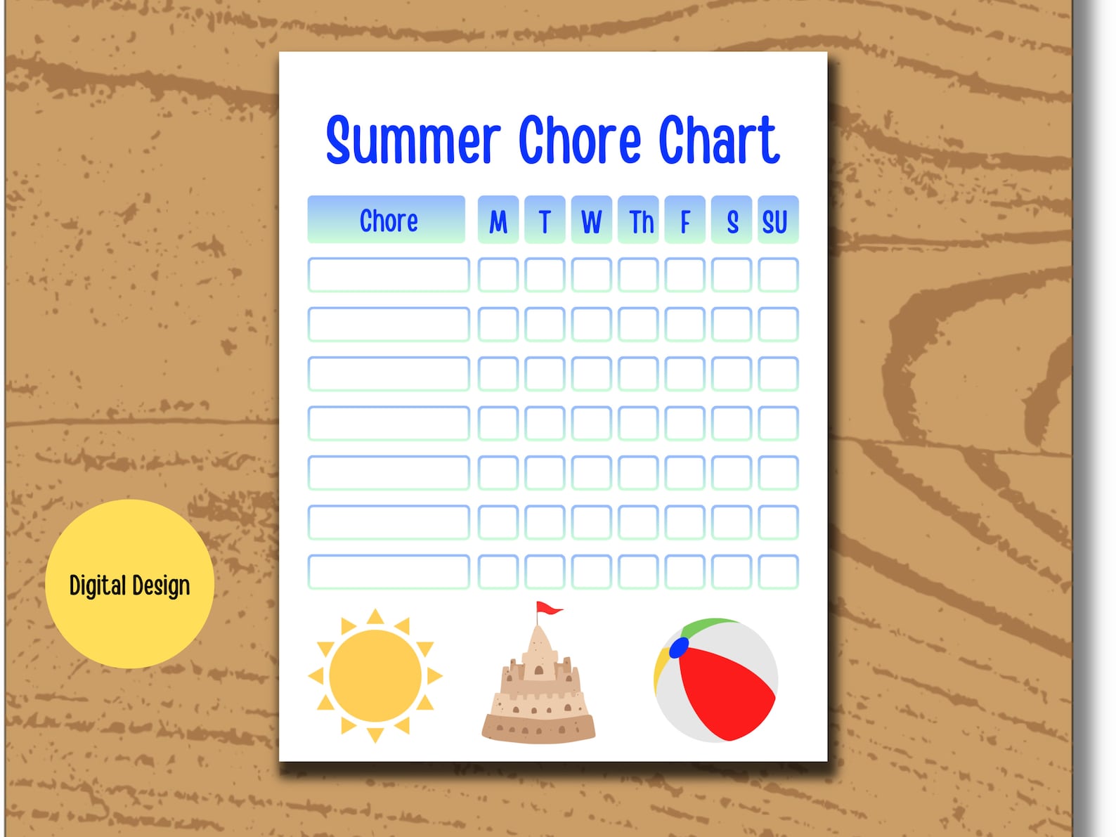Kid's Summer Chore Chart Printable Chore Checklist Summer Vacation ...