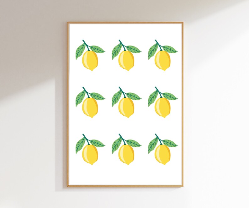 Lemon Printable Digital Download, Yellow Lemons Poster Wall Art, Citrus ...