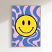 Smiley Face Print, Digital Download, Pink and Purple Funky Retro Smiley ...