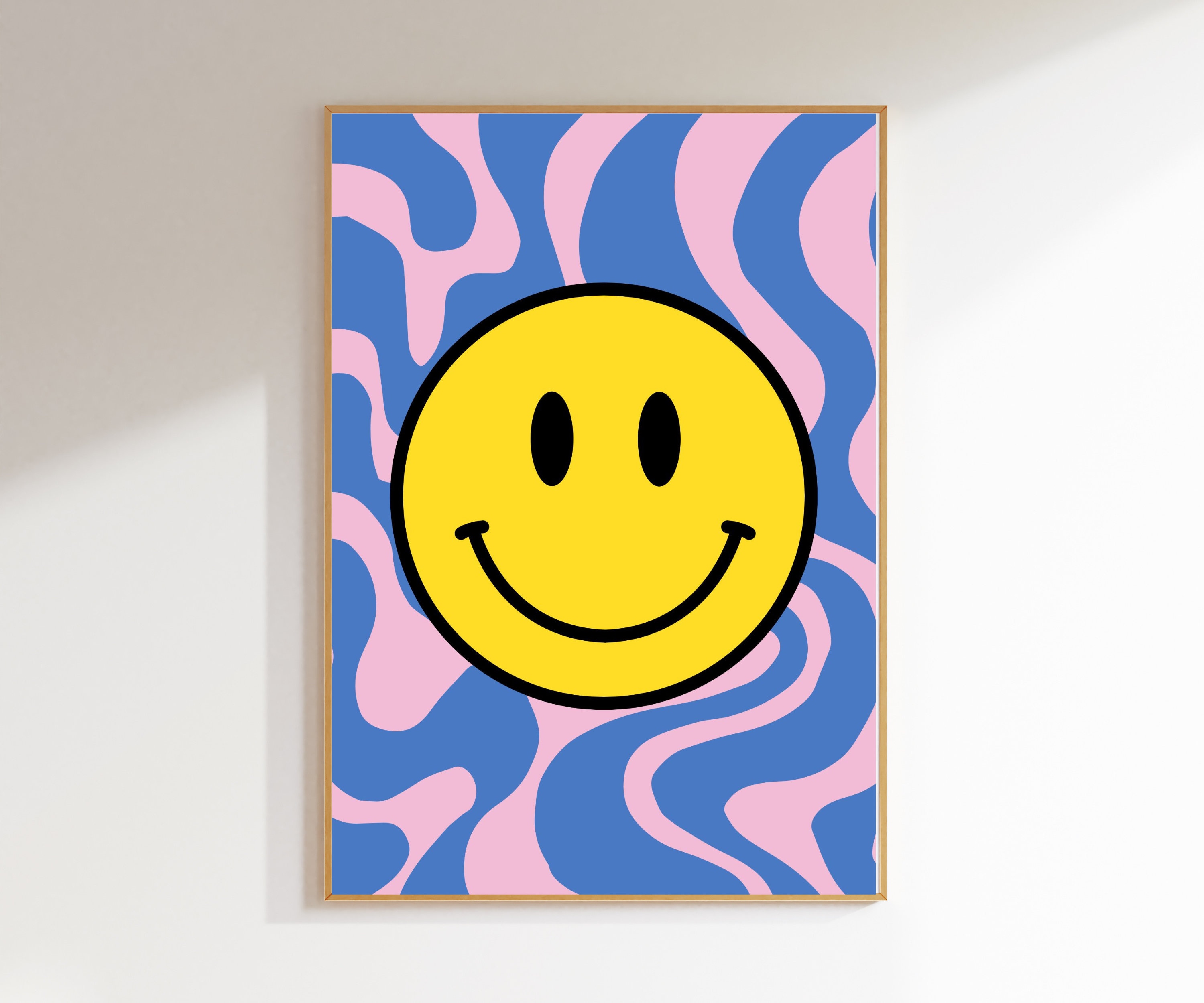 Smiley Face Print, Digital Download, Pink and Purple Funky Retro Smiley ...