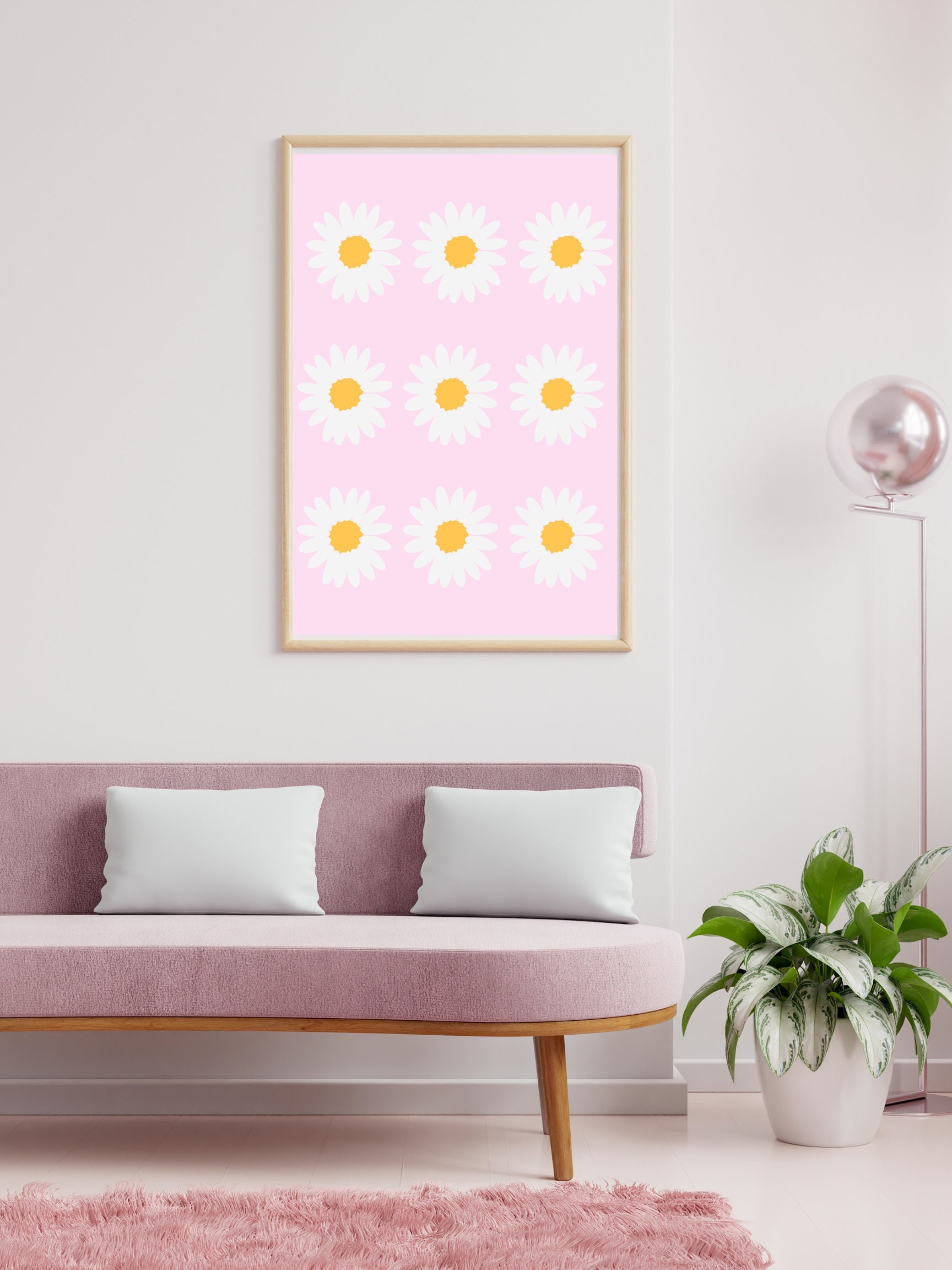 Daisy Flower Printable Digital Print, Pink and White Daises Wall Art ...