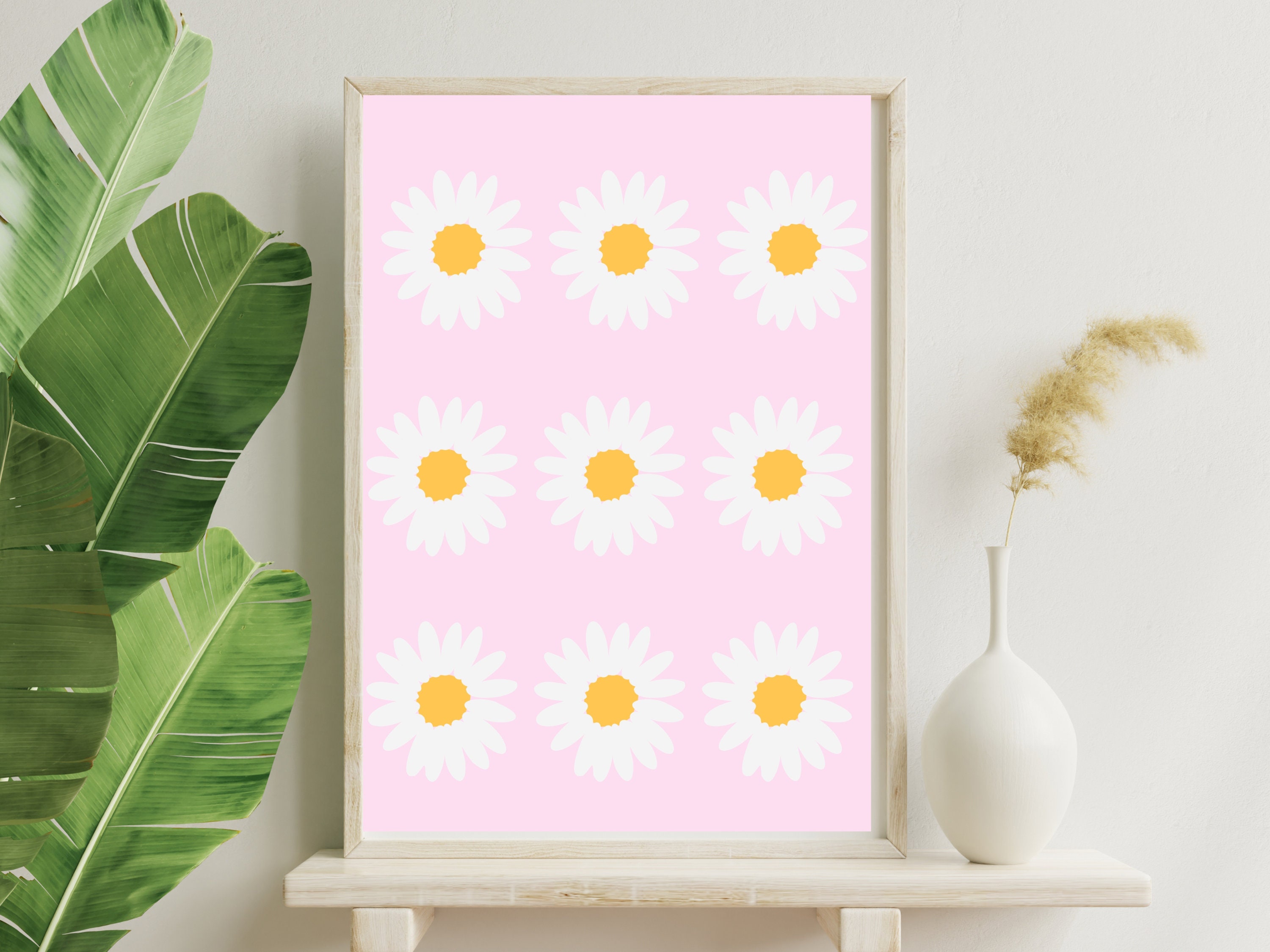 Daisy Flower Printable Digital Print, Pink and White Daises Wall Art ...