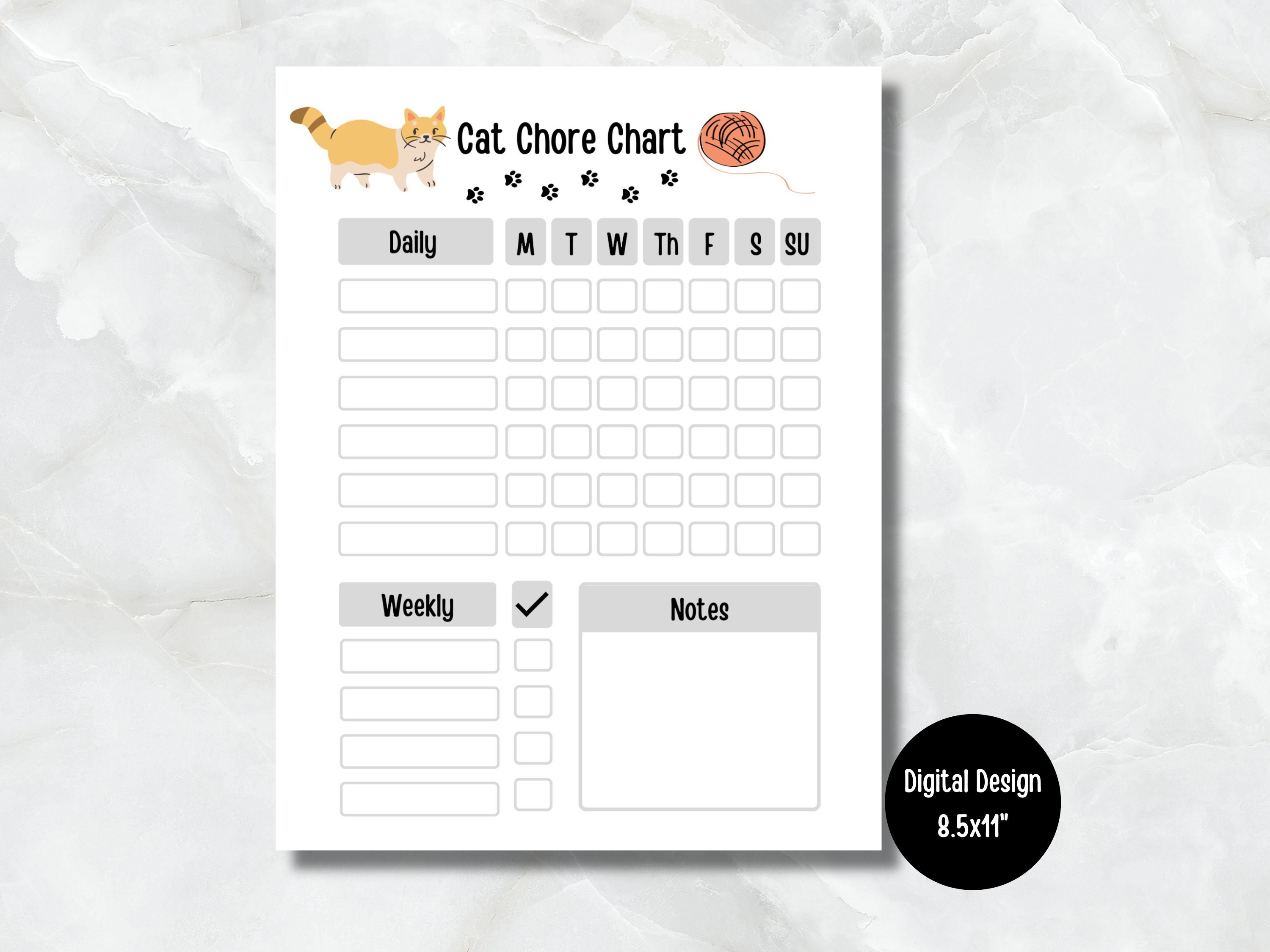 Cat Chore Chart, Printable Cat Chore Checklist, Cat Responsibilty ...
