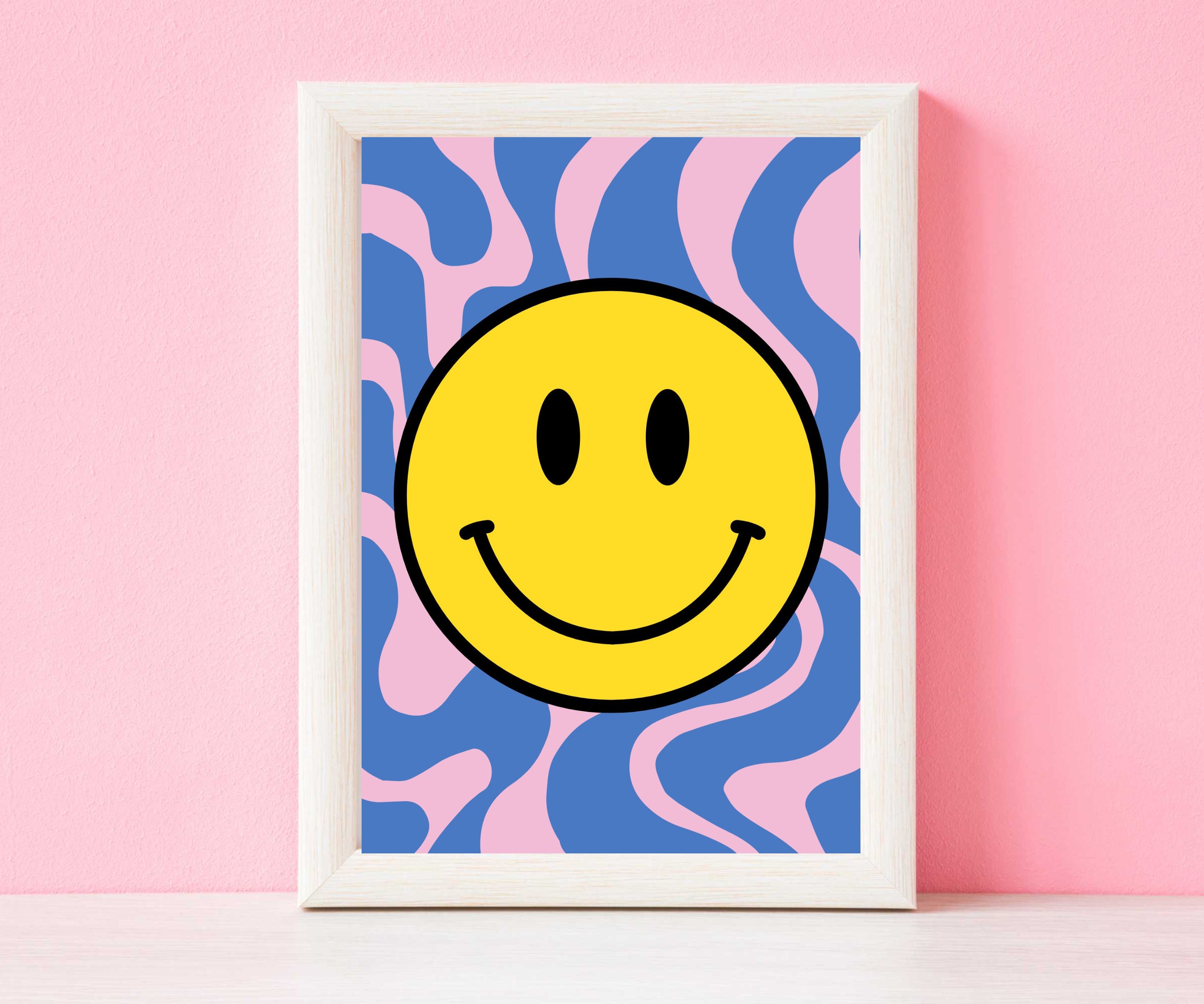 Smiley Face Print, Digital Download, Pink and Purple Funky Retro Smiley ...
