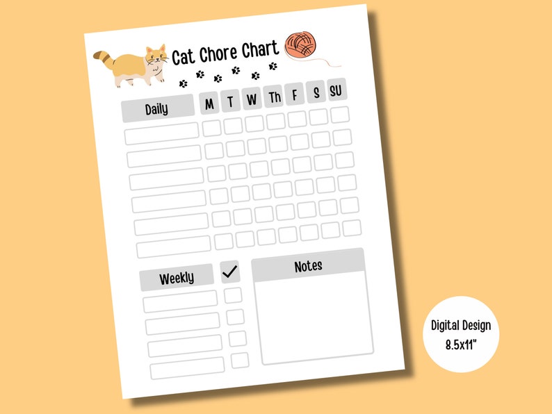 Cat Chore Chart, Printable Cat Chore Checklist, Cat Responsibilty ...