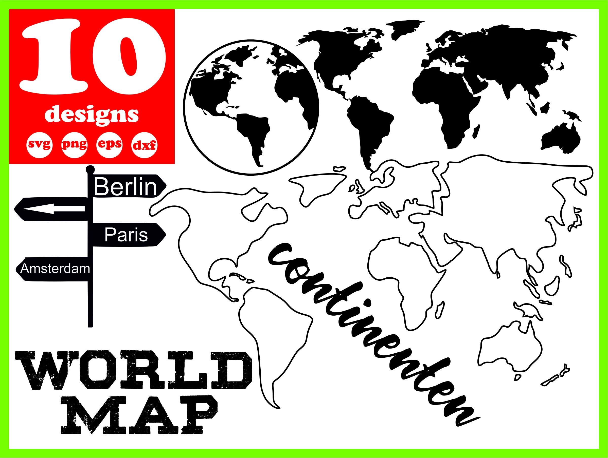 World Map Svg File Globe Digital Continent Download Travel - Etsy