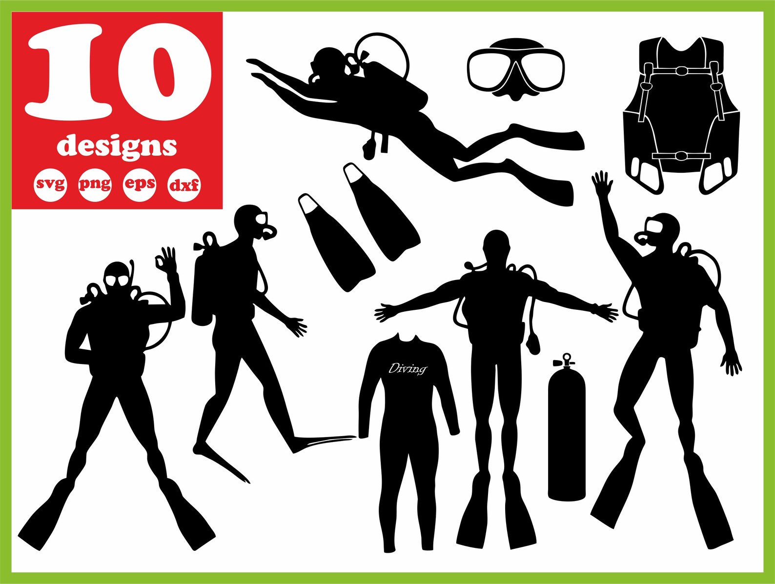 Diving Svg File Diver Digital Scuba Download Water Sport Dive - Etsy