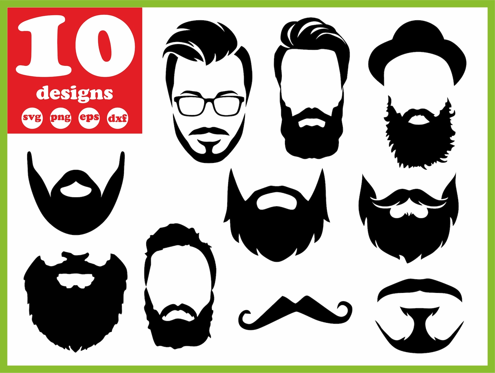 Beard Svg File Long Beard Digital Hipster Download Short Silhouette ...
