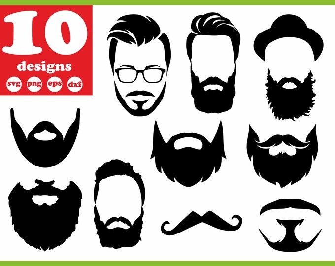 Beard Svg File Long Beard Digital Hipster Download Short Silhouette ...
