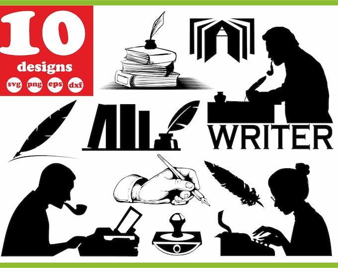 Writer Svg File Feather Digital Writing Download Silhouette | Etsy