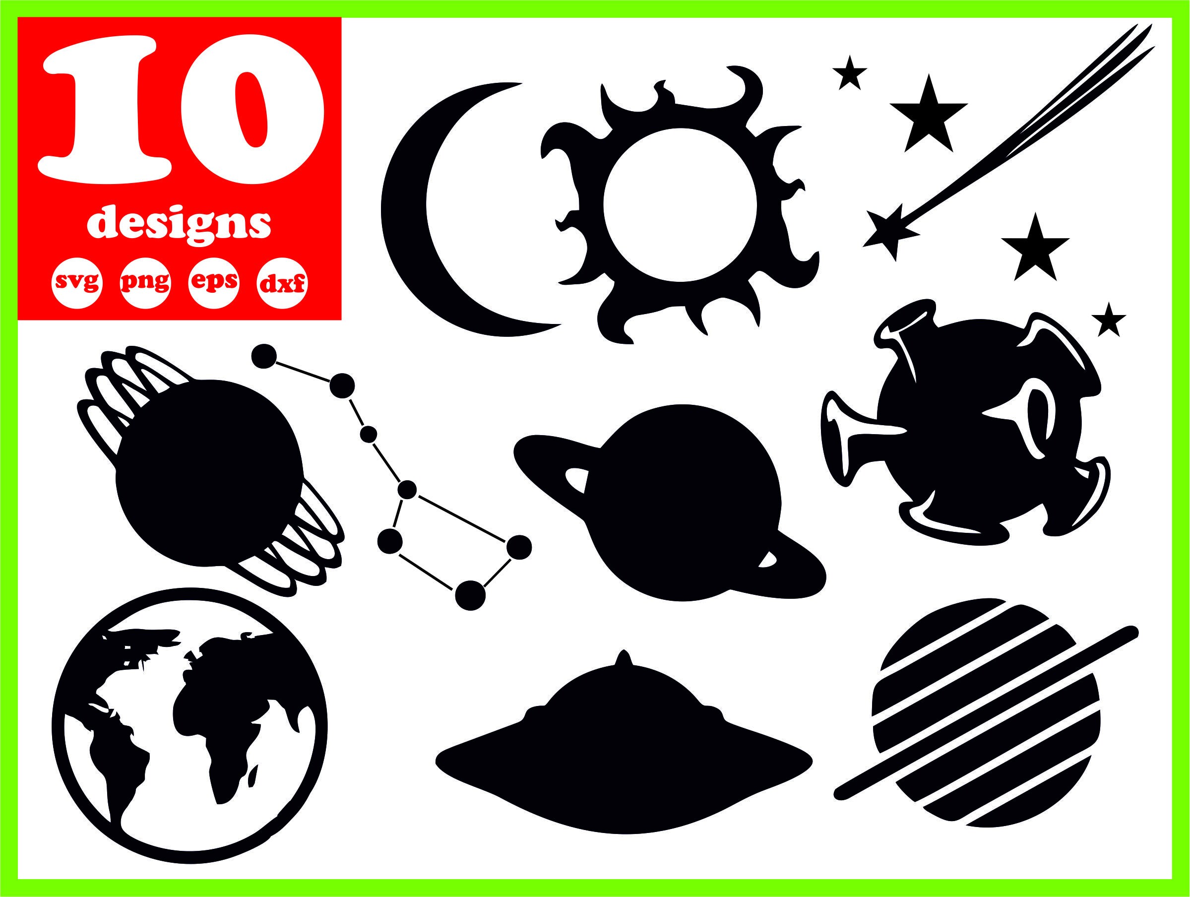 Space svg file Stars digital Moon download Sun silhouette | Etsy