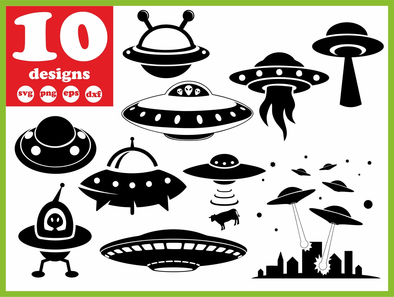 UFO Svg File Alien Digital Space Download Silhouette Vector | Etsy