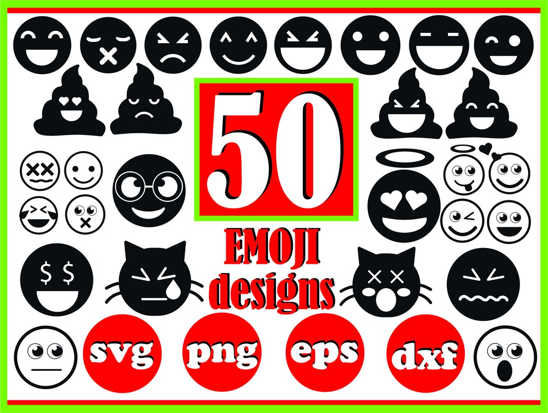 Emoji Face Svg File Emoticon Digital Smile Download Silhouette Vector ...