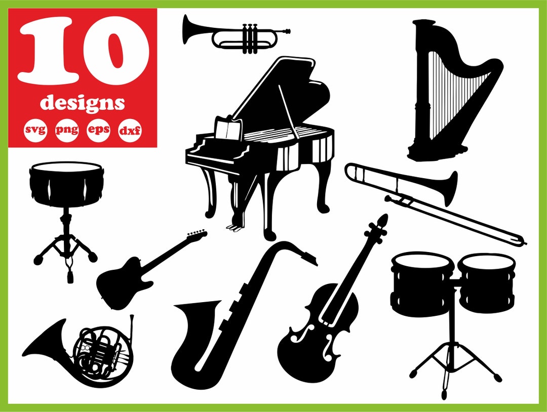 Musical Instruments Svg File Drums Piano Guitar Saxo Digital Download ...