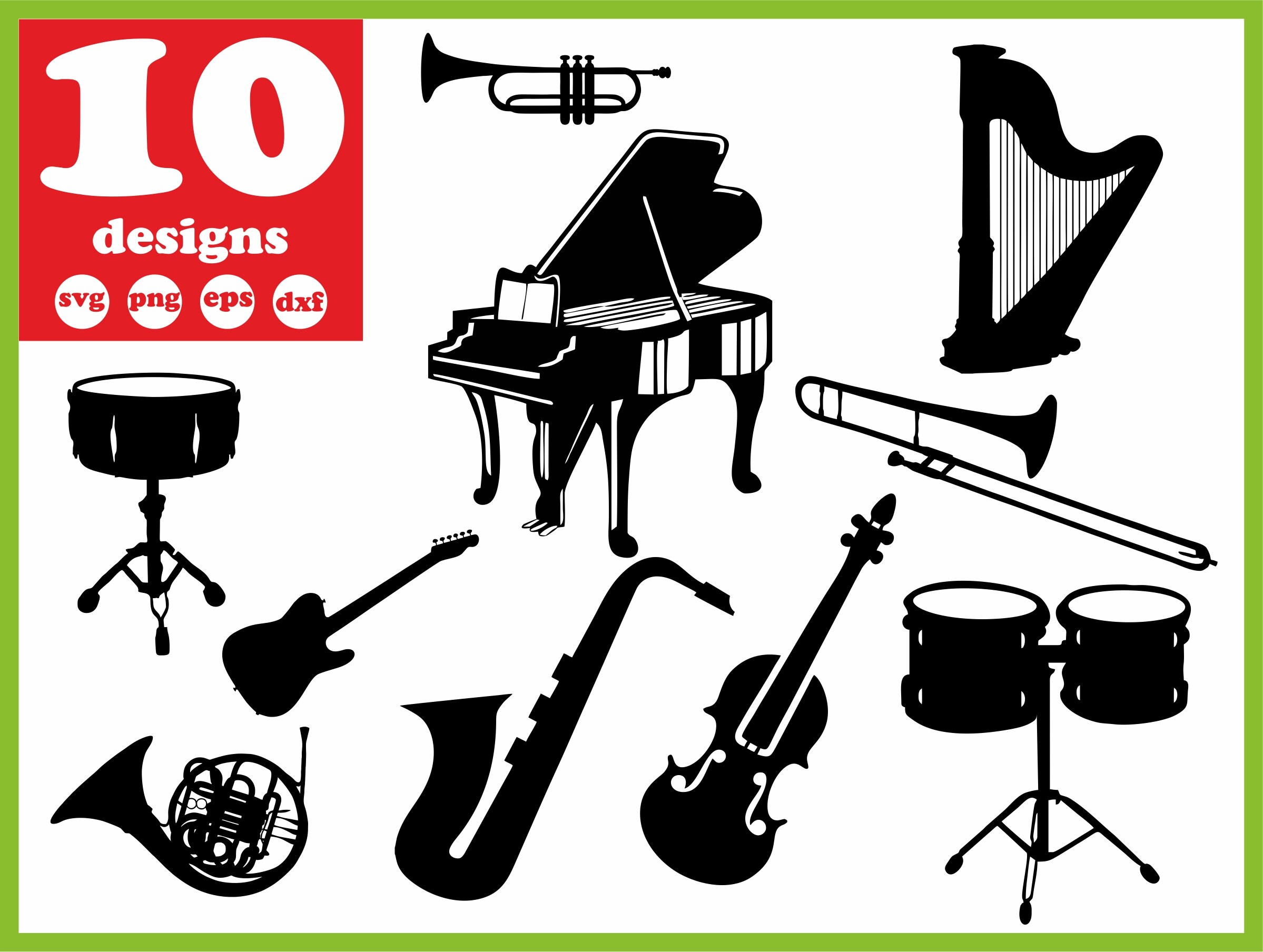 Instrumentos musicales svg archivo Batería Piano Guitarra Saxo | Etsy