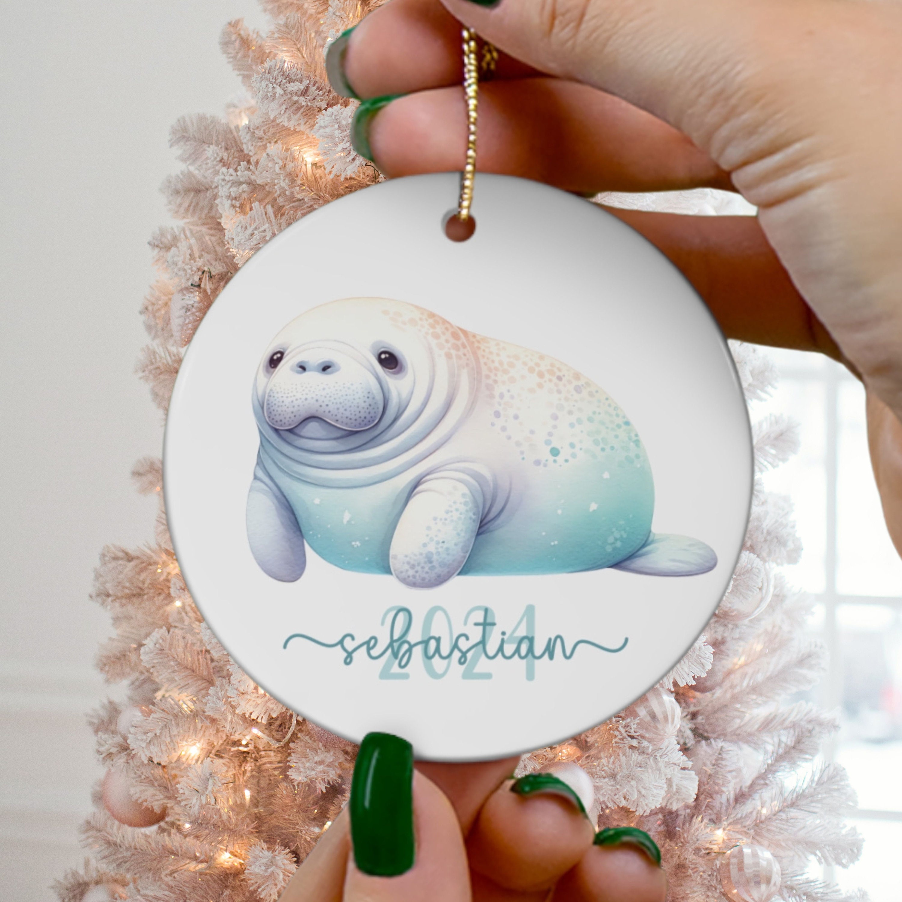 Custom Personalized Christmas Manatee Name Year Ceramic Ornament for ...