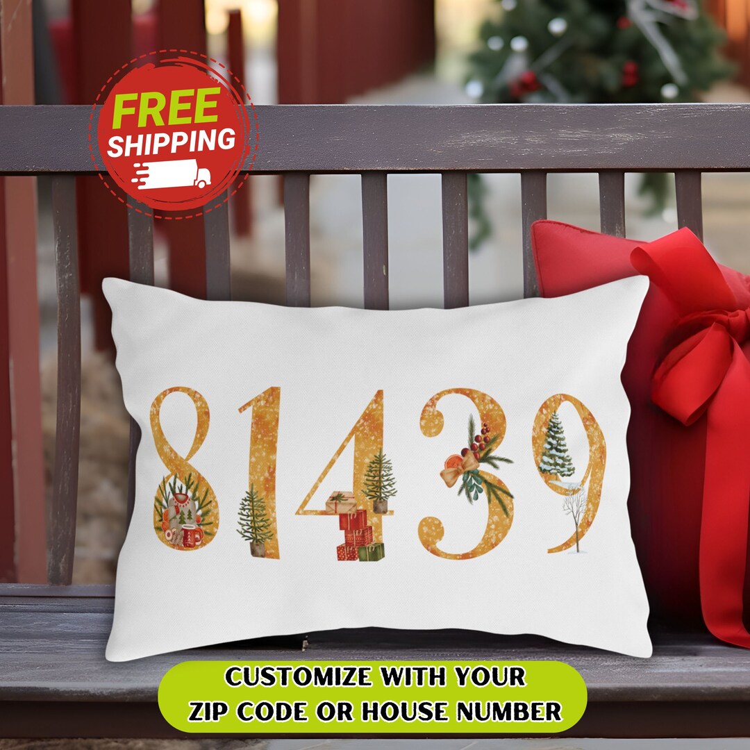Custom Zip Code Outdoor Pillow, Christmas House Number Outdoor Decor ...