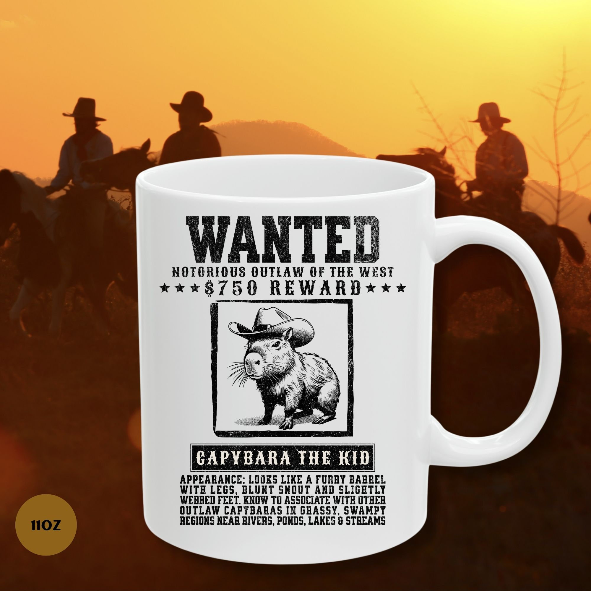 Cowboy Capybara Old West Outlaw Wanted Poster Coffee Mug, Gift for ...